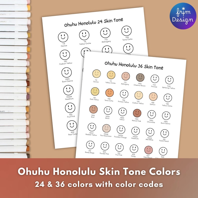 Ohuhu Skin Tone Swatch Chart– Smiling Face Icon, Honolulu 24 & 36 Skin ...