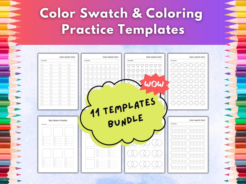Color Swatch Bundle - Blank Swatch Chart and Blending Practice Sheets ...