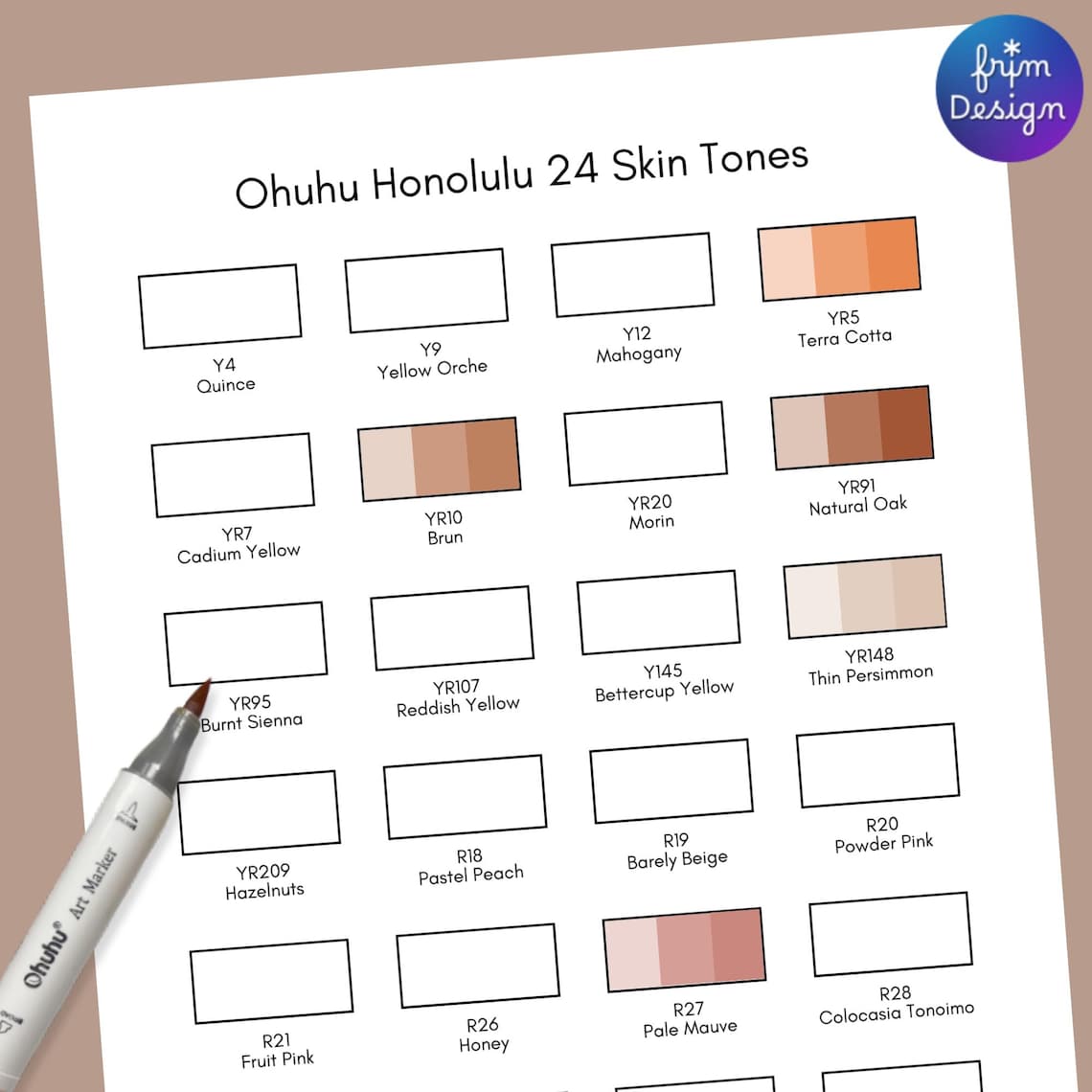 Ohuhu Skin Tone Swatch Chart – Standard Rectangle Swatches for Alcohol ...