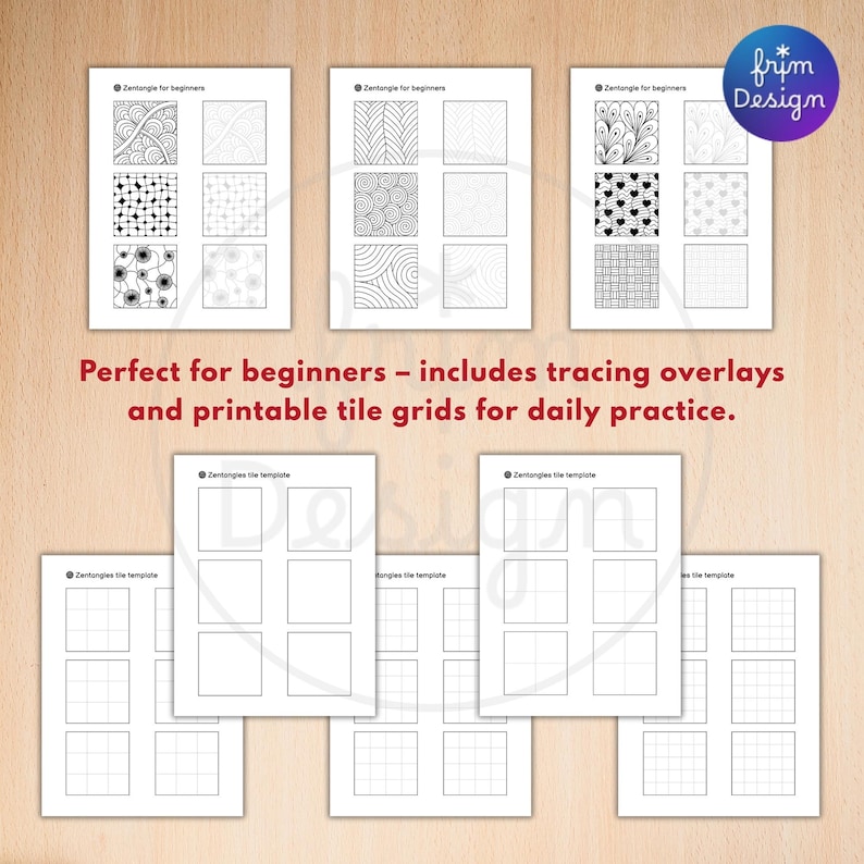Zentangle Practice Worksheets – Traceable Pattern Pages + Grid Tile ...