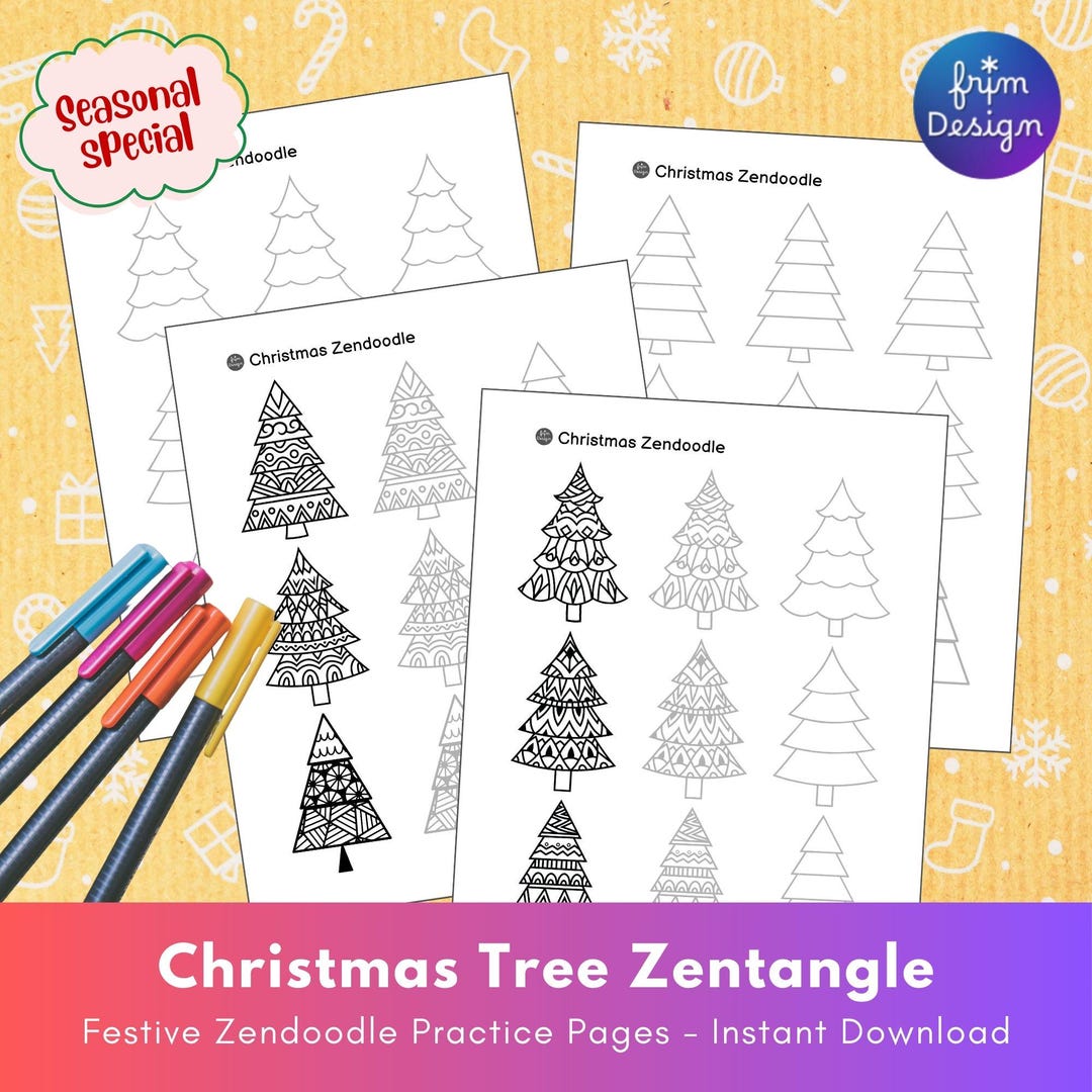 Christmas Tree Zentangle Practice Pages | Printable Doodle + Tracing ...