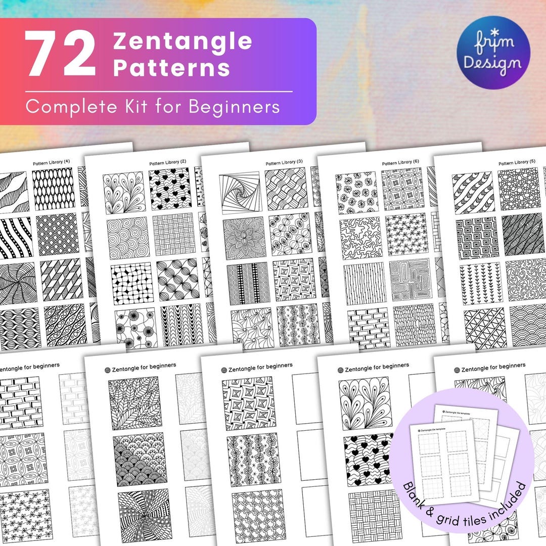 Zentangle Practice Bundle – 72 Pattern Tracing Worksheets & Grid Tiles ...