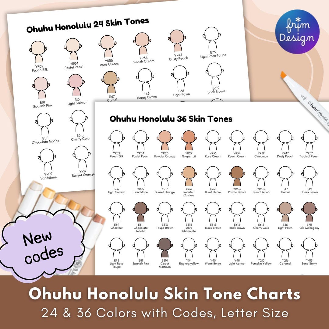 Ohuhu Skin Tone Swatch Chart: Chibi Portrait Style for 24 and 36 Set ...