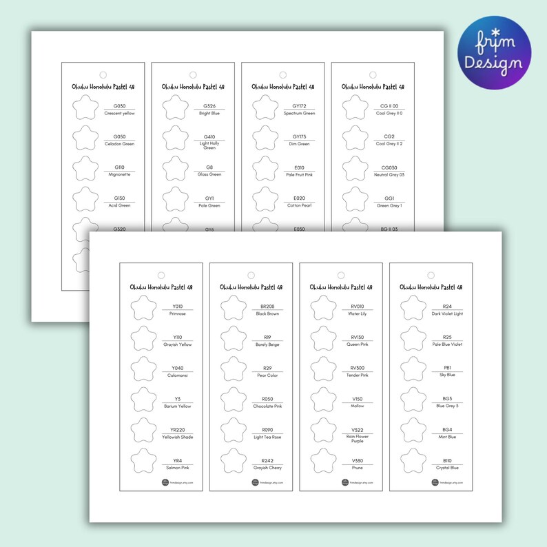Ohuhu Pastel 48-color Swatch Card With Pre-filled Color Codes and Names ...