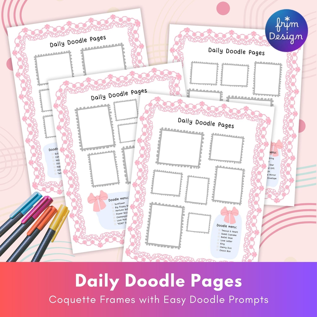 Daily Doodle Pages | Coquette-style Doodle Art Tracker With Easy Doodle ...