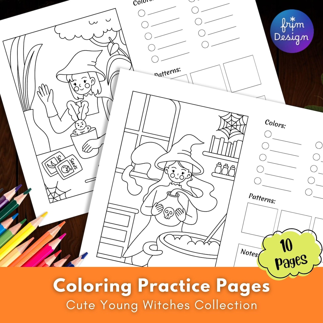 Cute Witch Coloring Practice Sheets | 10 Halloween Printable Pages With ...