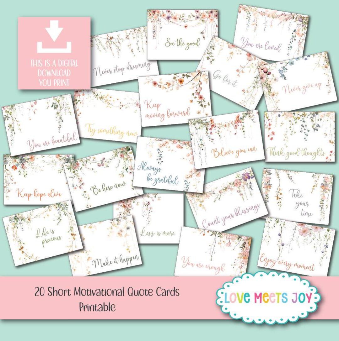 Printable Motivational Quote Cards, Watercolor Floral, Encouraging ...