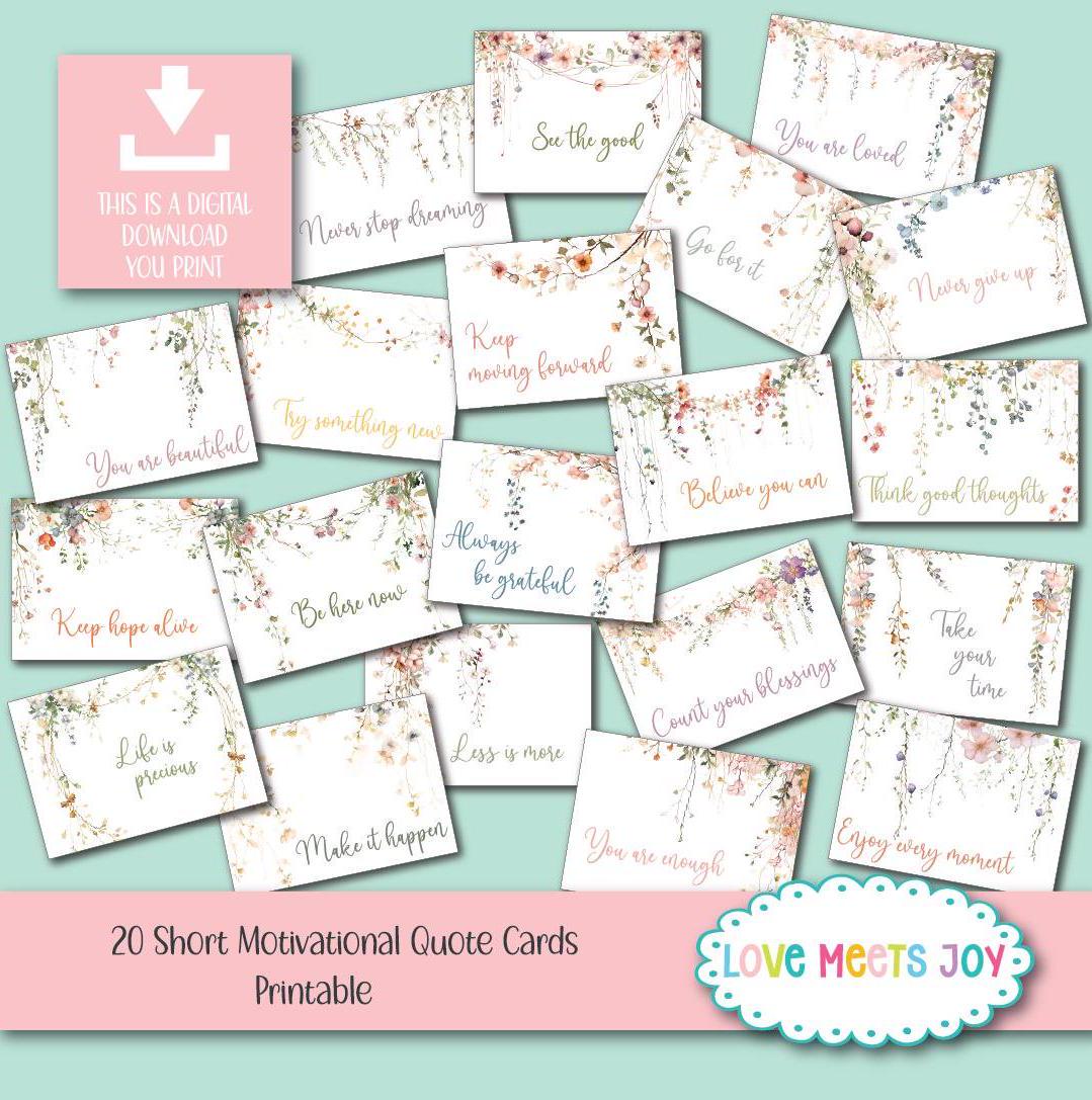 Printable Motivational Quote Cards, Watercolor Floral, Encouraging ...