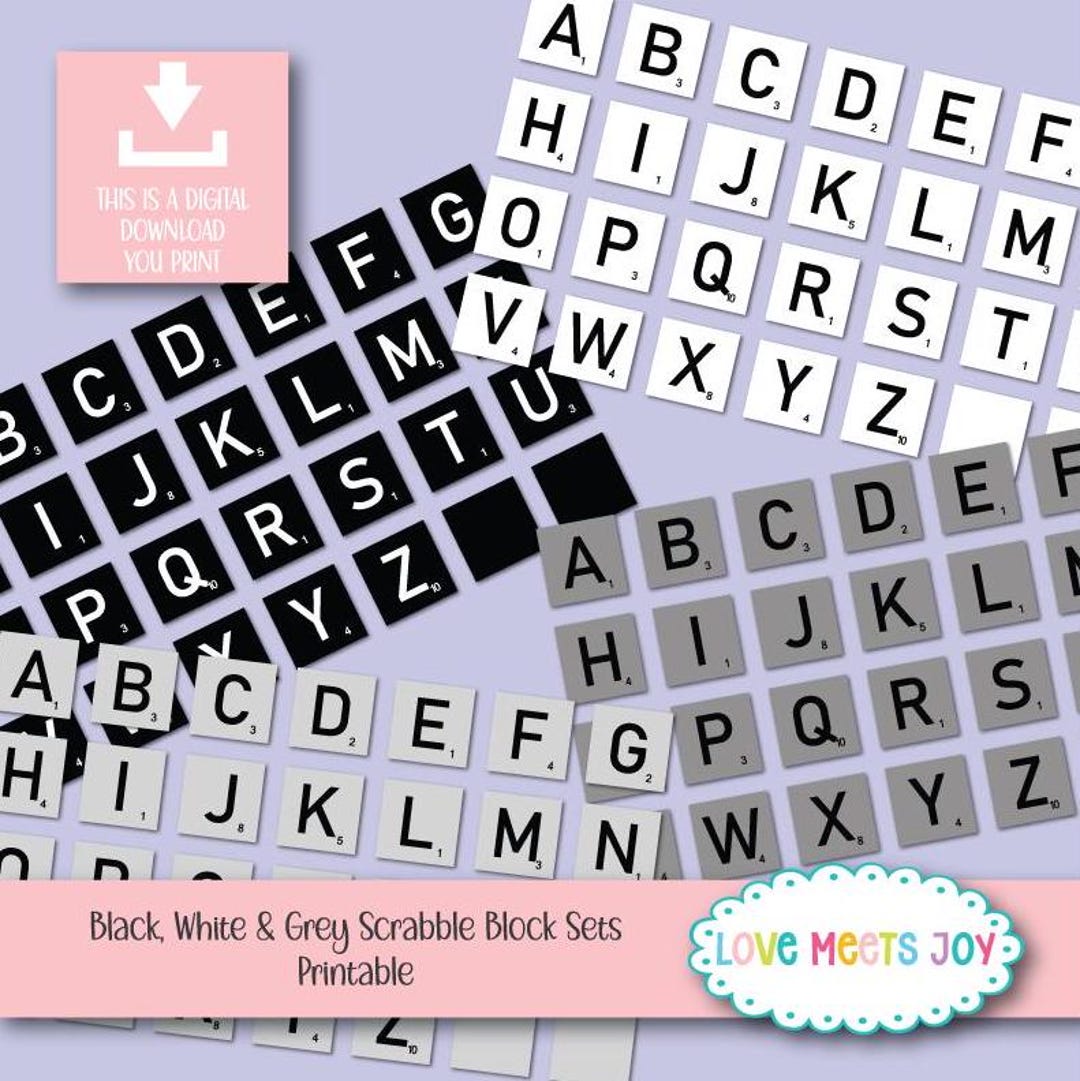 Printable Scrabble Blocks, Black White Grey Scrabble Blocks, 4 Sets ...