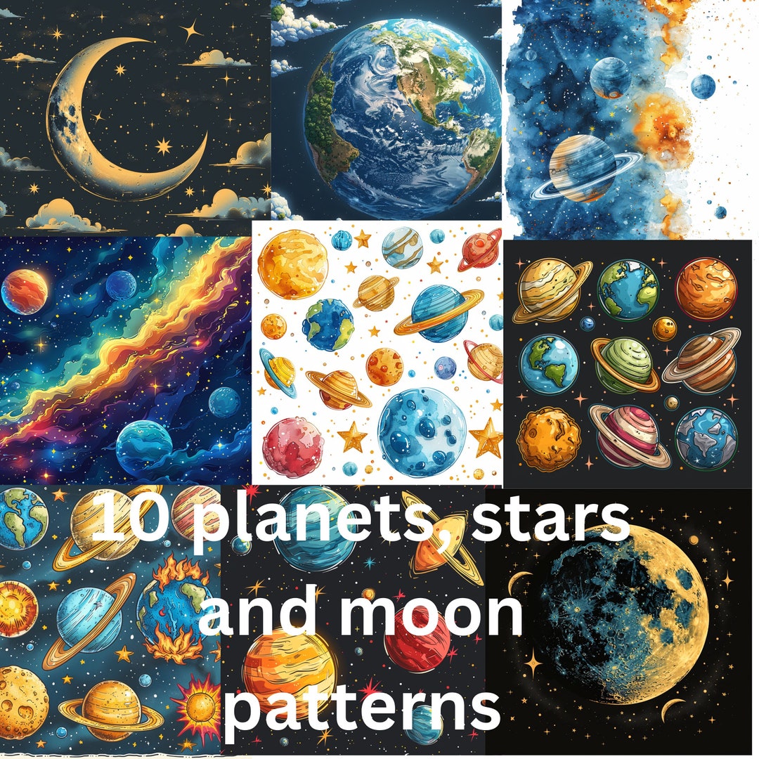 Planets, Moon, Stars Digital Papers, Space Backgrounds, Galaxy Patterns ...