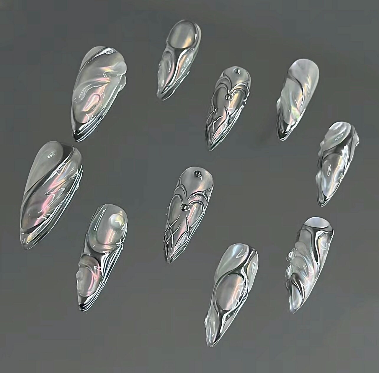 Silver Chrome Y2k Aespa Nails / Hand Painted Nail /custom Press on ...