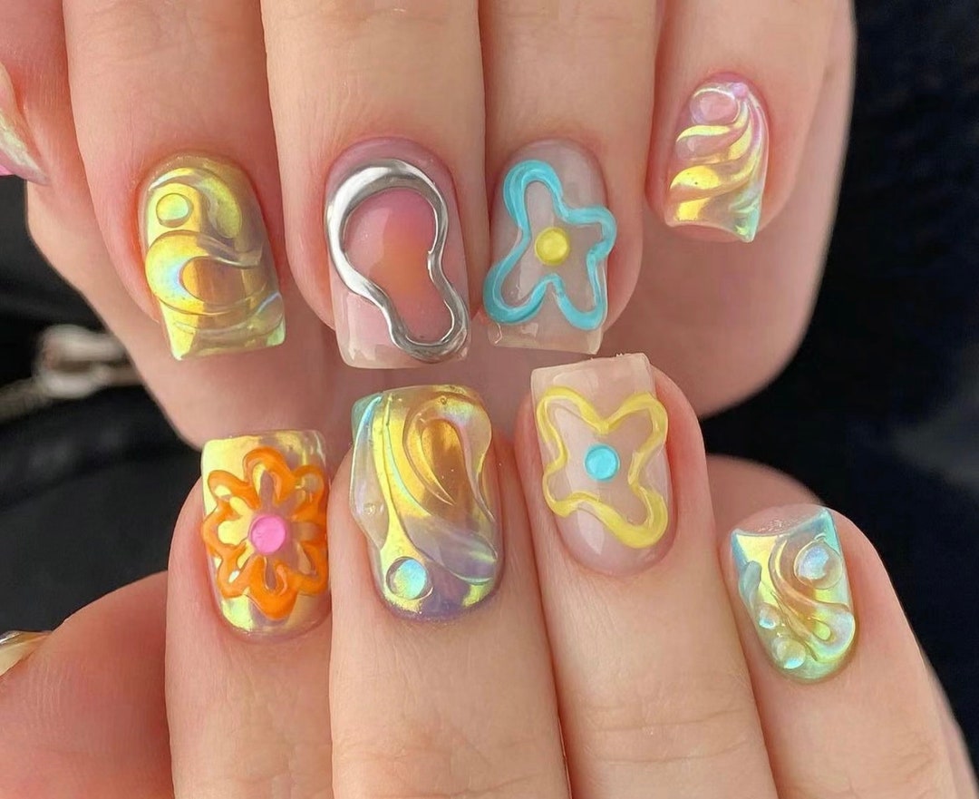 Colourful 3d Summer Nails / Hand Painted Nail /custom Press on Nails ...