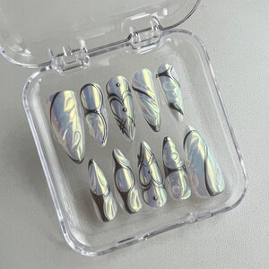 Silver Chrome Y2K Press on Nails: Hand-painted Faux Acrylic - Etsy