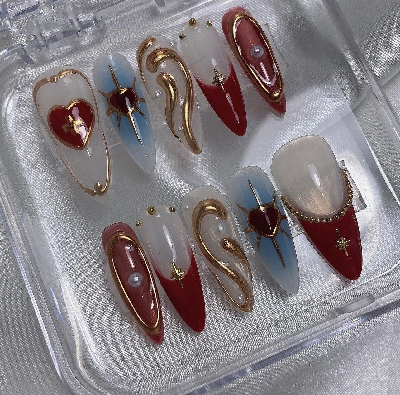 3d Golden Red Hand Painted Nail/ Custom Press on Nails/ Hand Made Press ...