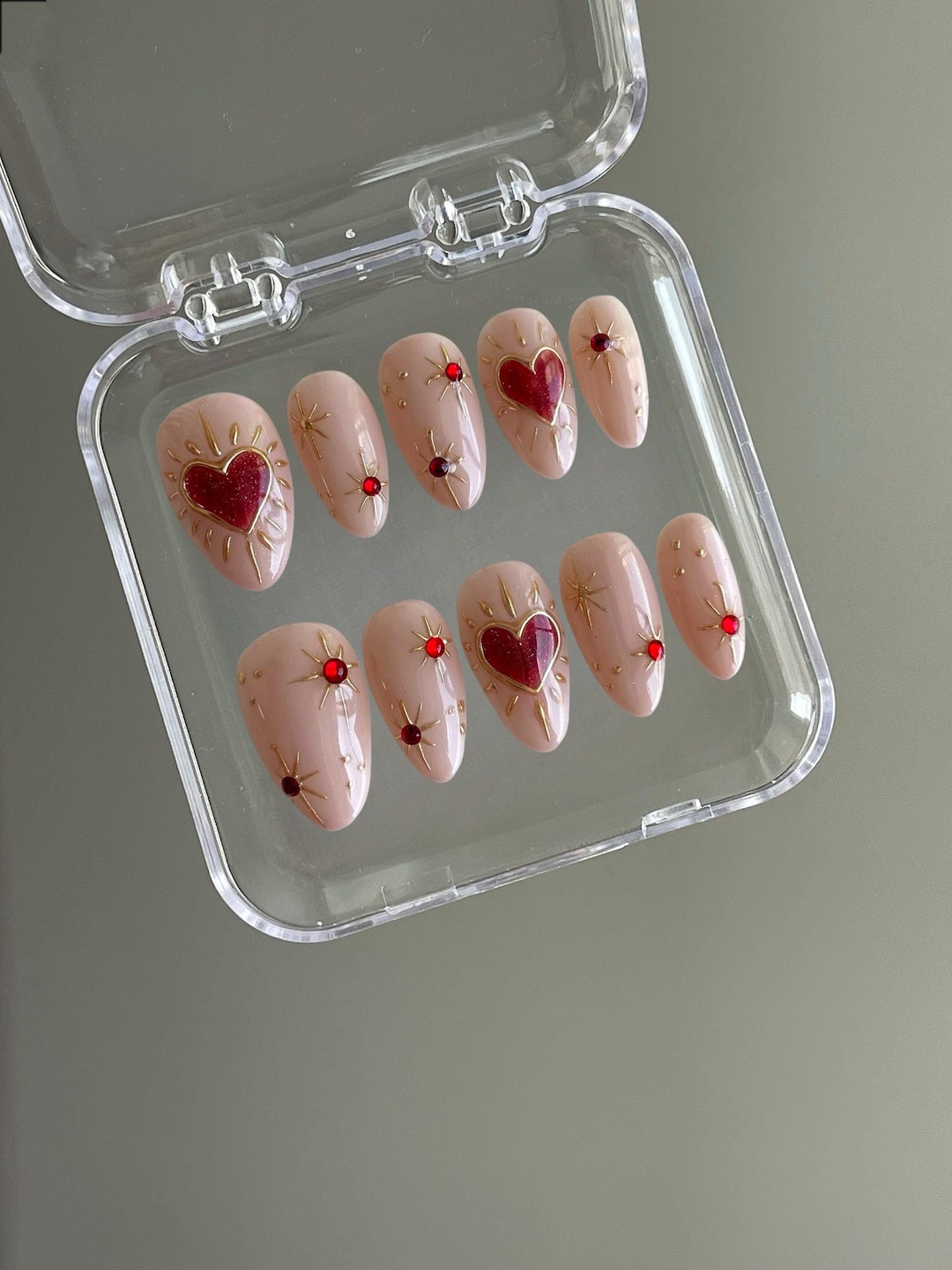 Red Heart Valentine's Press on Nails: Y2K Faux Acrylic Nails - Etsy