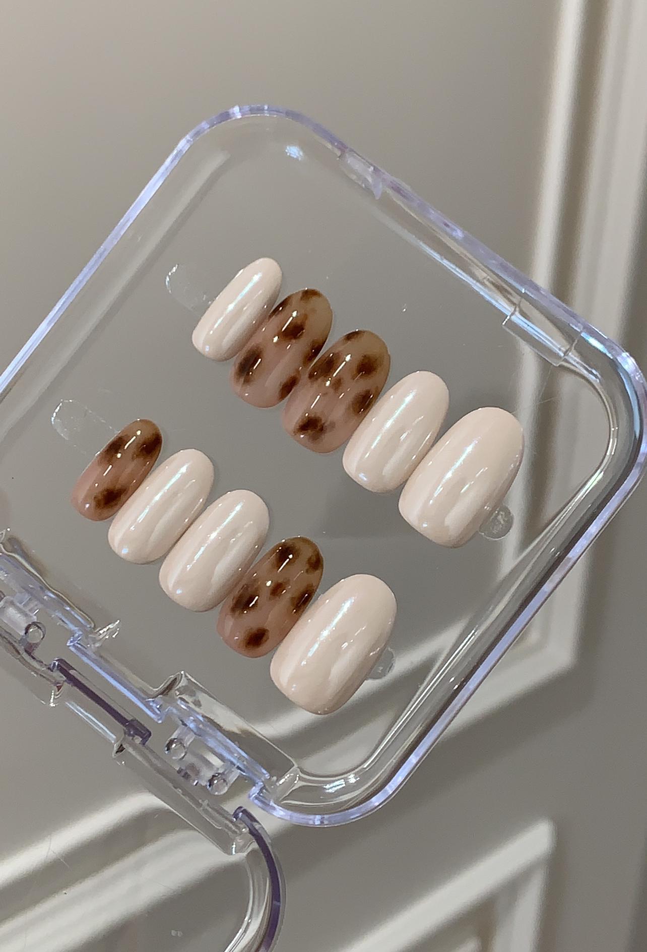 Pearl Chrome Tortoise Shell Press on Nails: Hand-painted Custom Nails ...