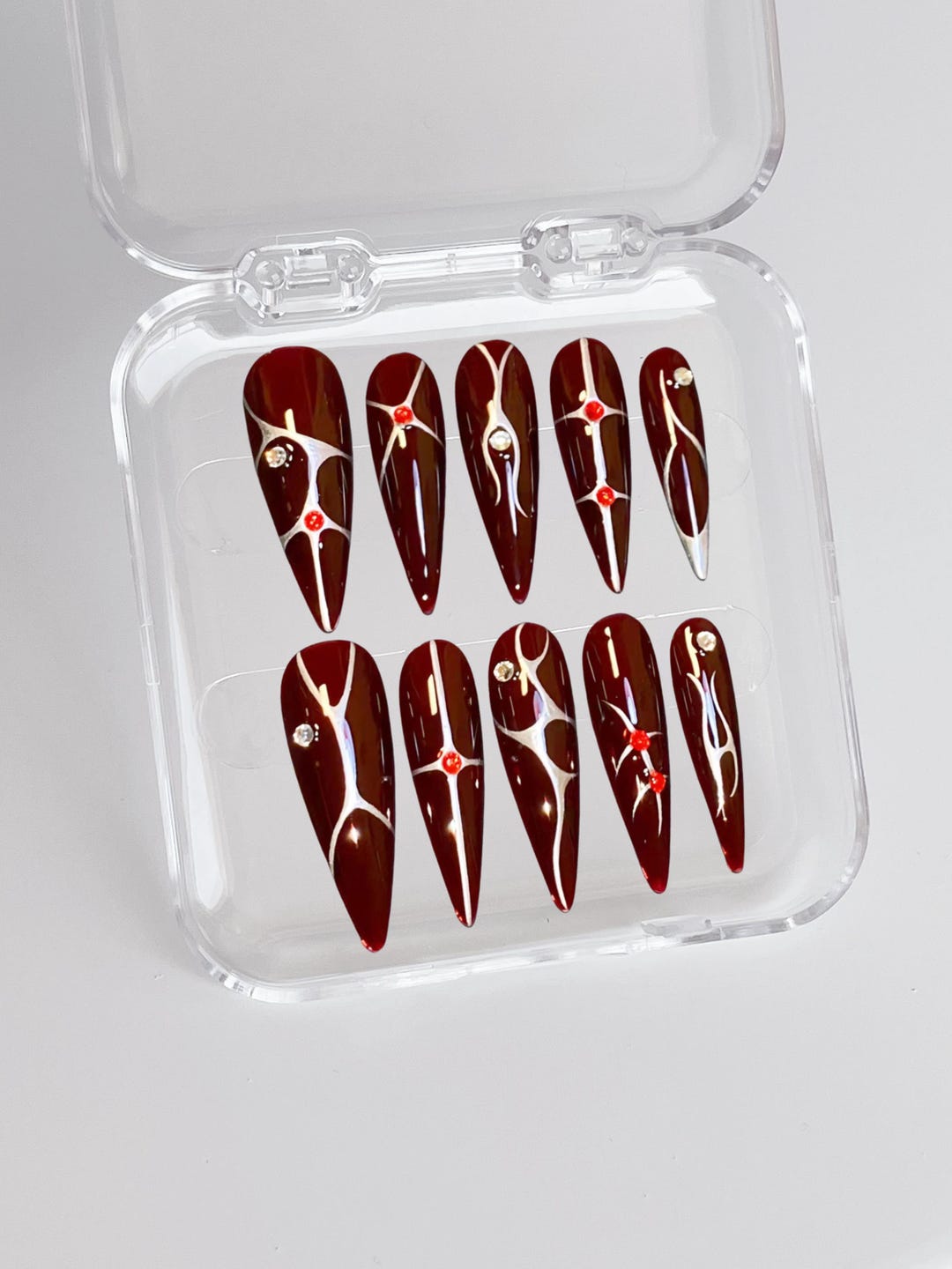 Claret Silver Chrome Nails/ Custom Press on Nails/ Hand Made Press on ...