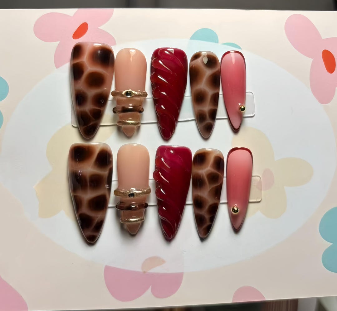 Tortoise Shell 3d Gold Chrome Press on Nails: Hand Painted Custom Nails ...