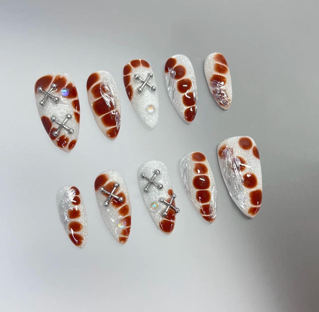 Glitter Tortoise Shell Press on Nails: Y2K Faux Acrylic Nails - Etsy
