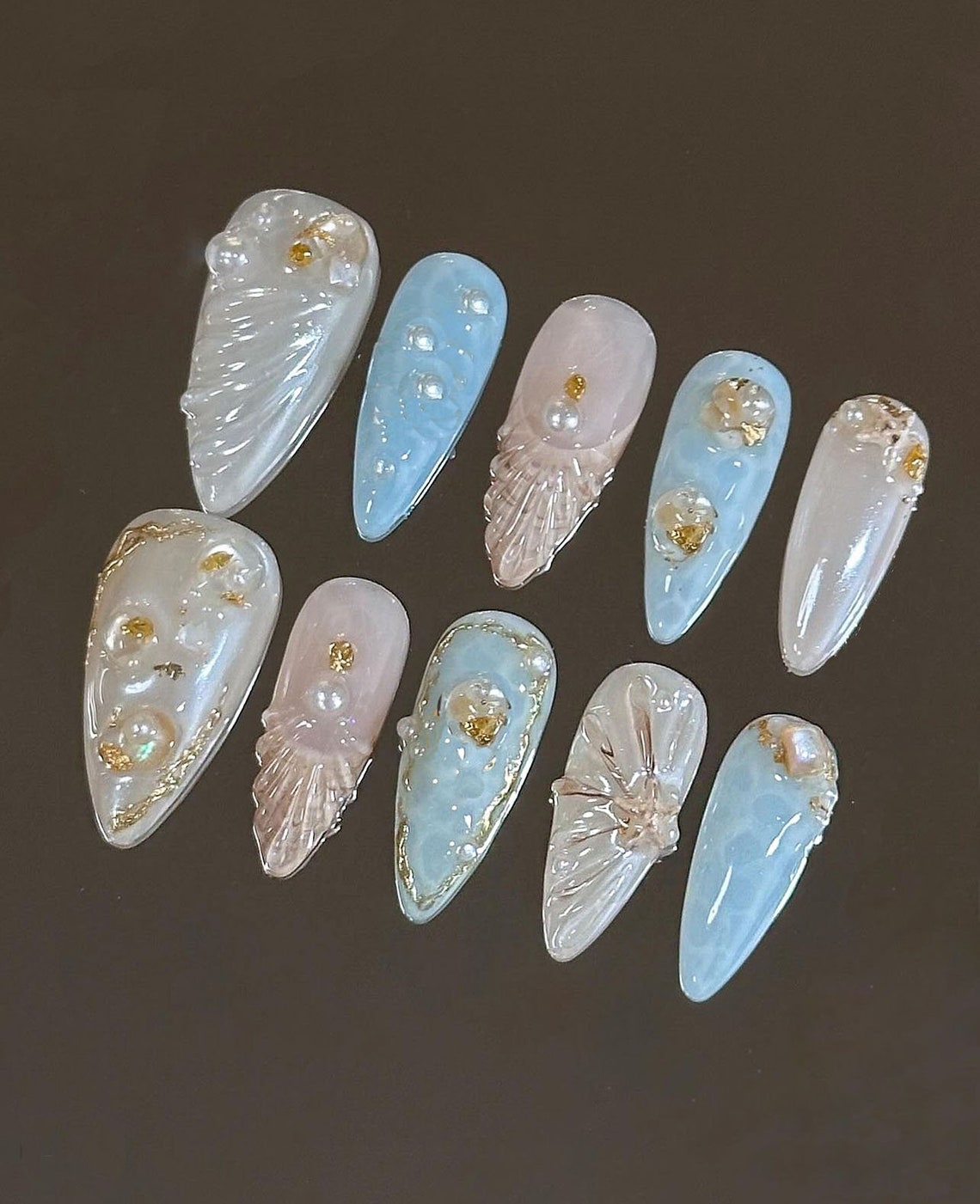 3D Sea Shell Press on Nails: Custom Faux Acrylic Gel Nails - Etsy