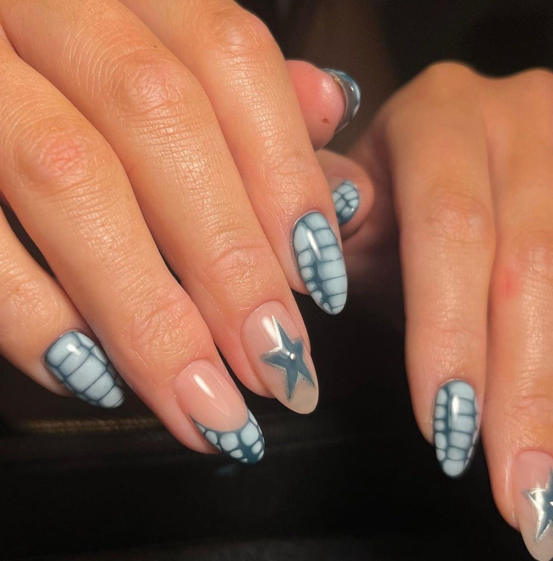 Crocodile Print Y2k Star Nail/ Custom Press on Nails/ Hand Made Press ...