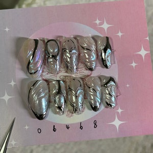 Silver Chrome Y2K Press on Nails: Hand-painted Faux Acrylic - Etsy