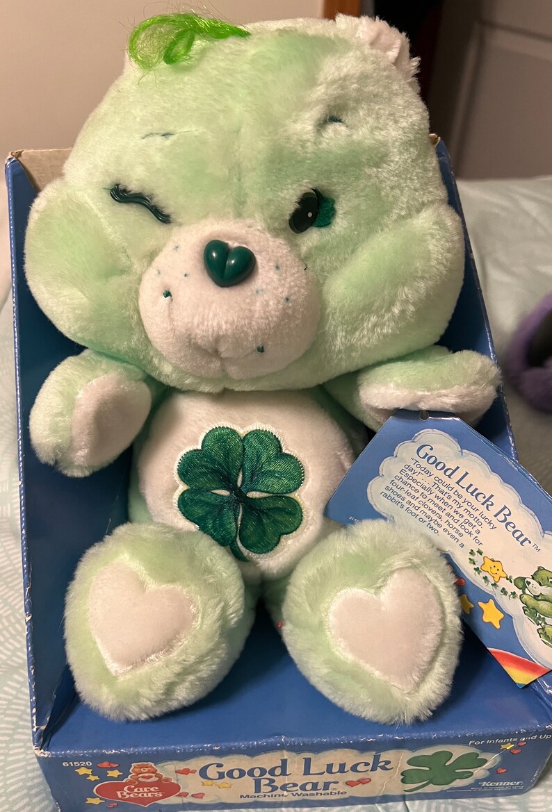 Vintage 1983 Kenner Care Bears Good Luck Bear Plush Green With Clover ...