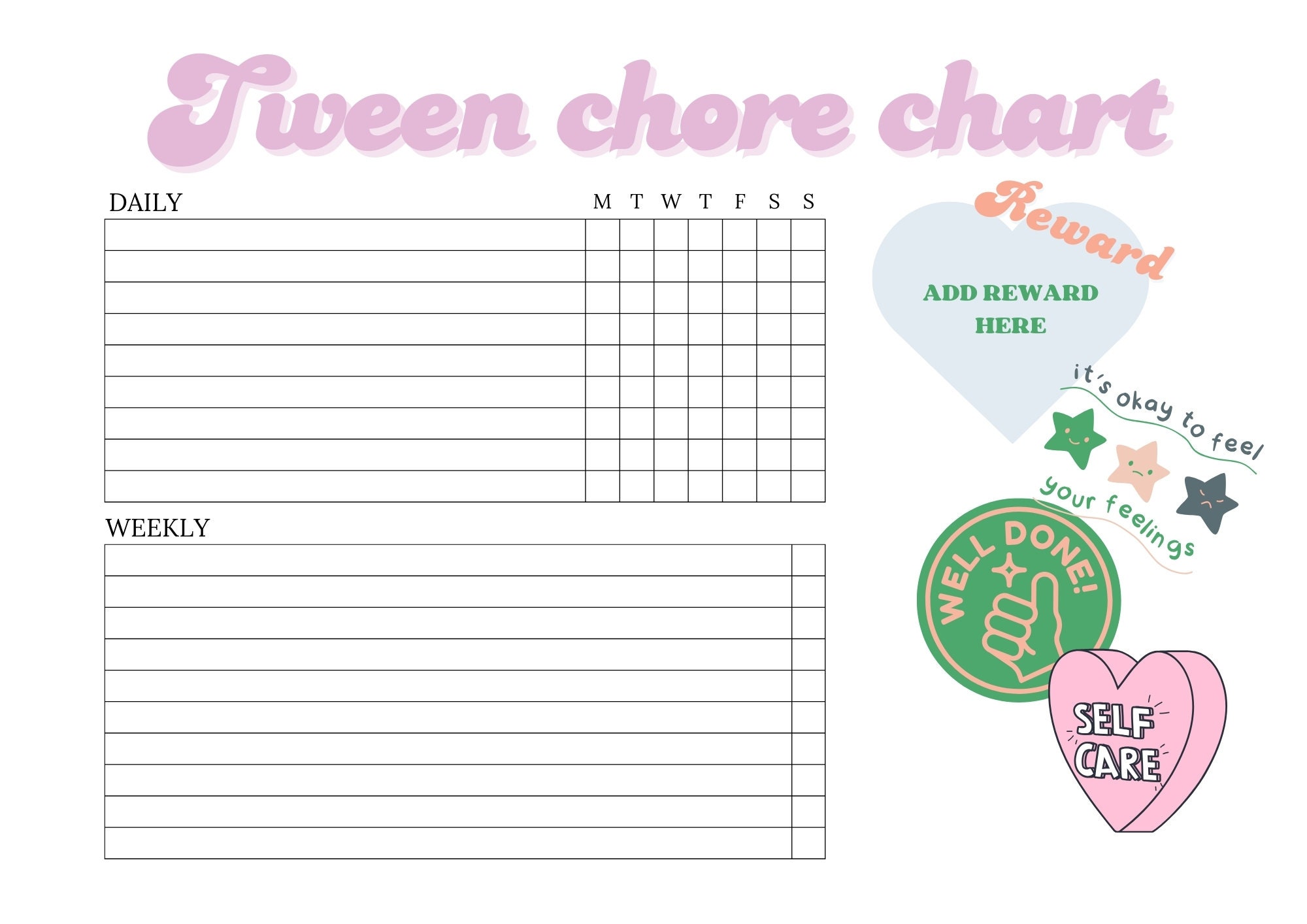 Tween Chore Chart Cleaning Schedule Preppy Reward Chart Checklist for ...