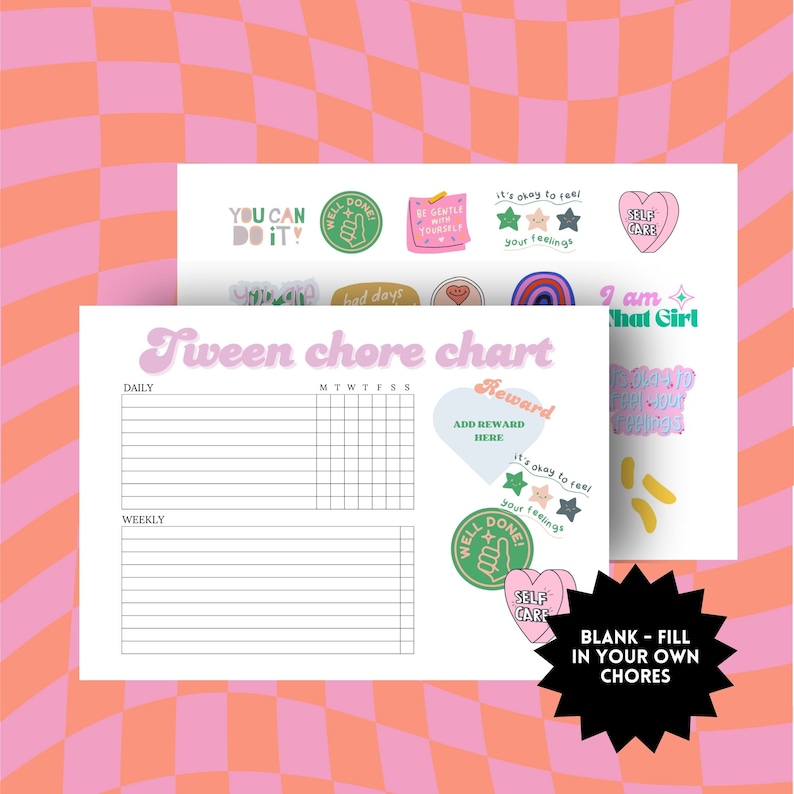 Tween Chore Chart Cleaning Schedule Preppy Reward Chart Checklist for ...