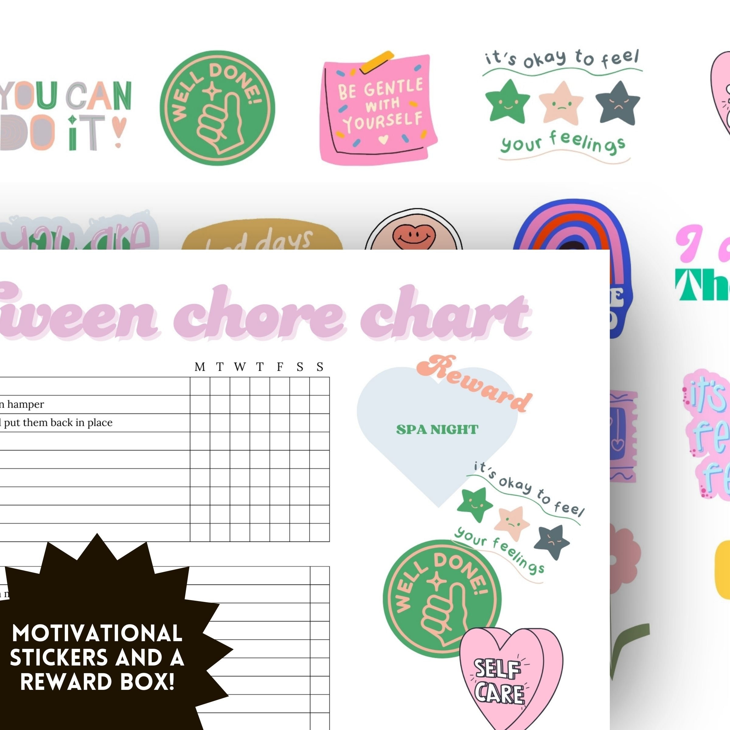 Tween Chore Chart Cleaning Schedule Preppy Reward Chart Checklist for ...