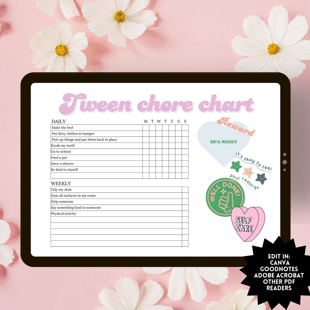 Tween Chore Chart Cleaning Schedule Preppy Reward Chart Checklist for ...