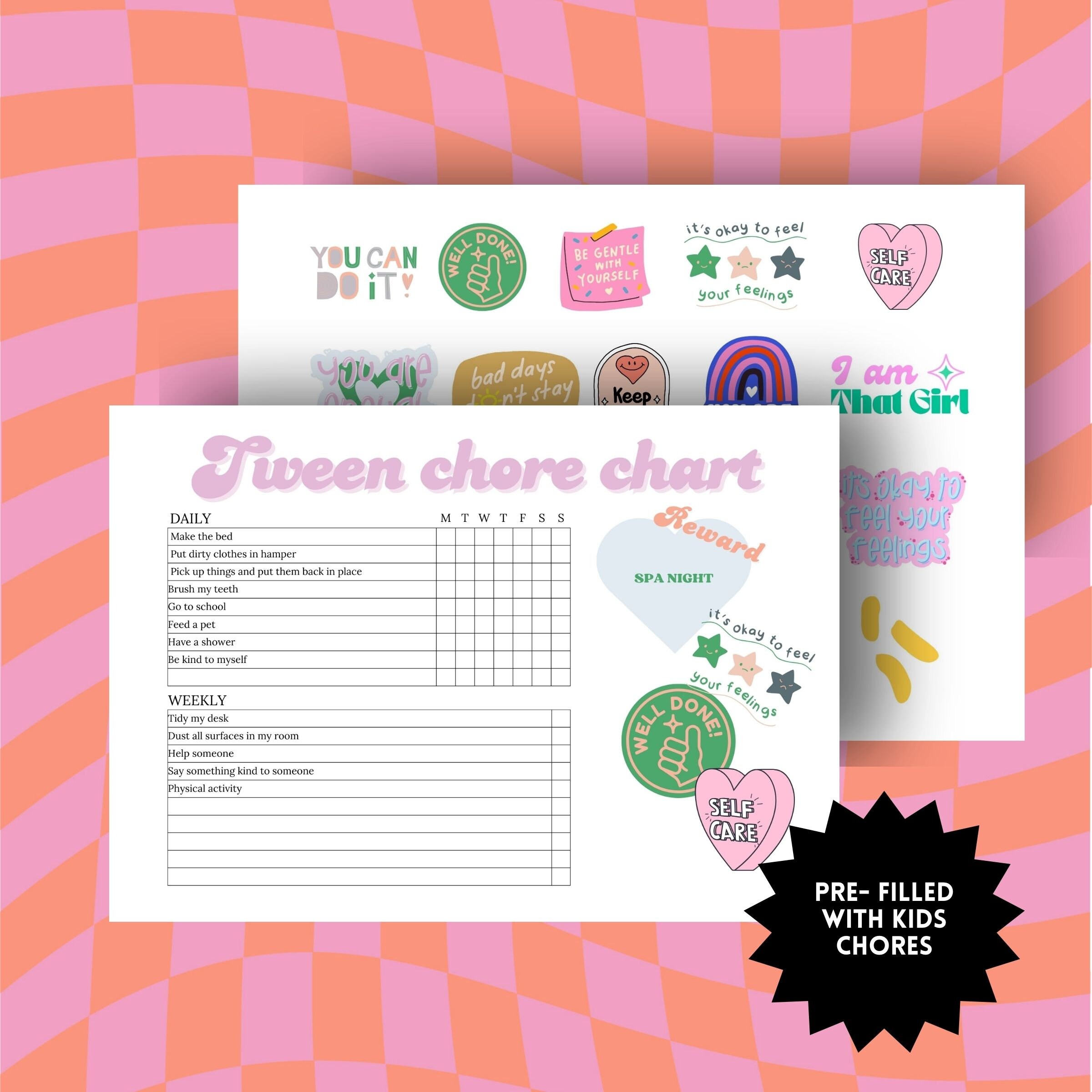 Tween Chore Chart Cleaning Schedule Preppy Reward Chart Checklist for ...