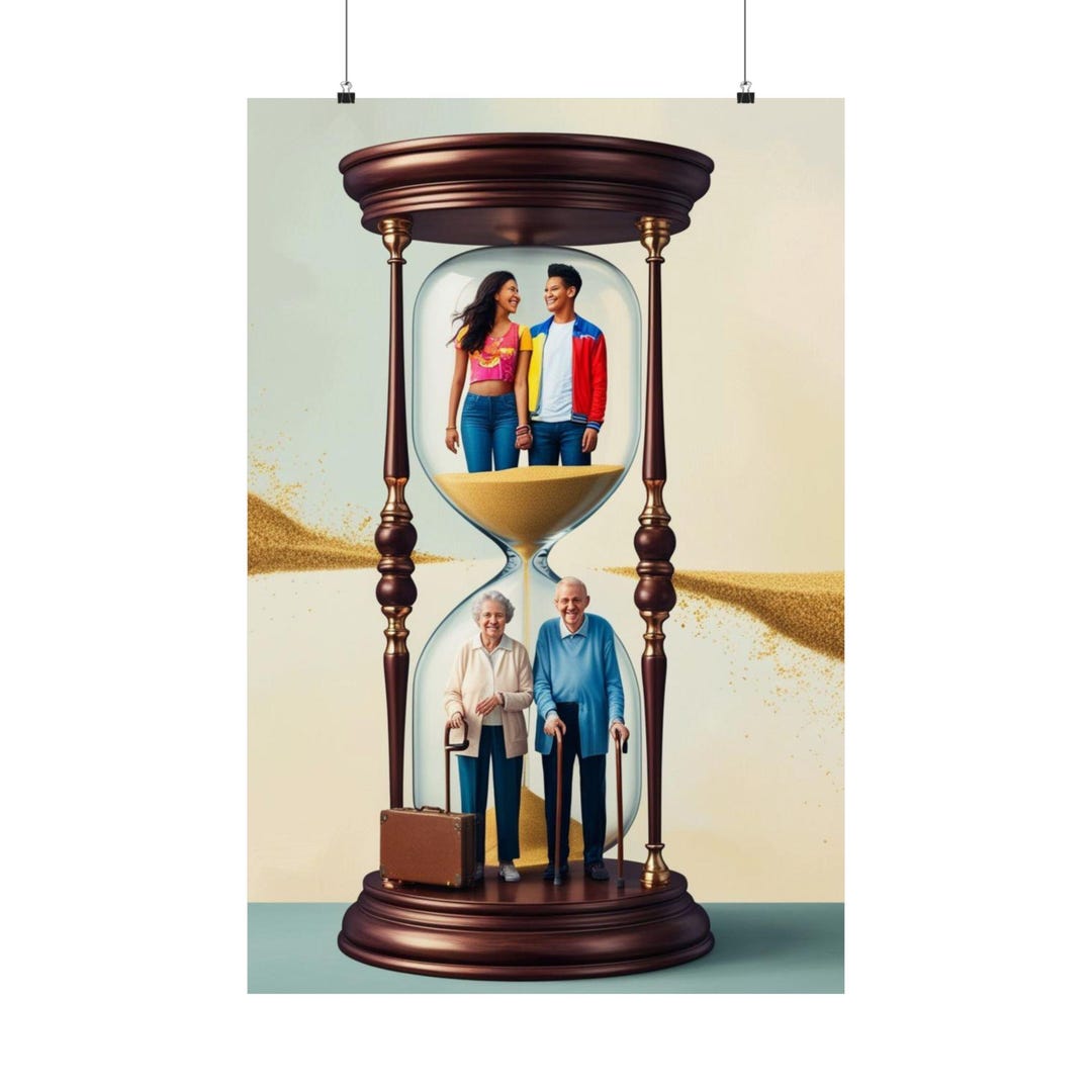 Hourglass Life Passage Matte Poster Art, Surreal Couple Artwork, Young ...