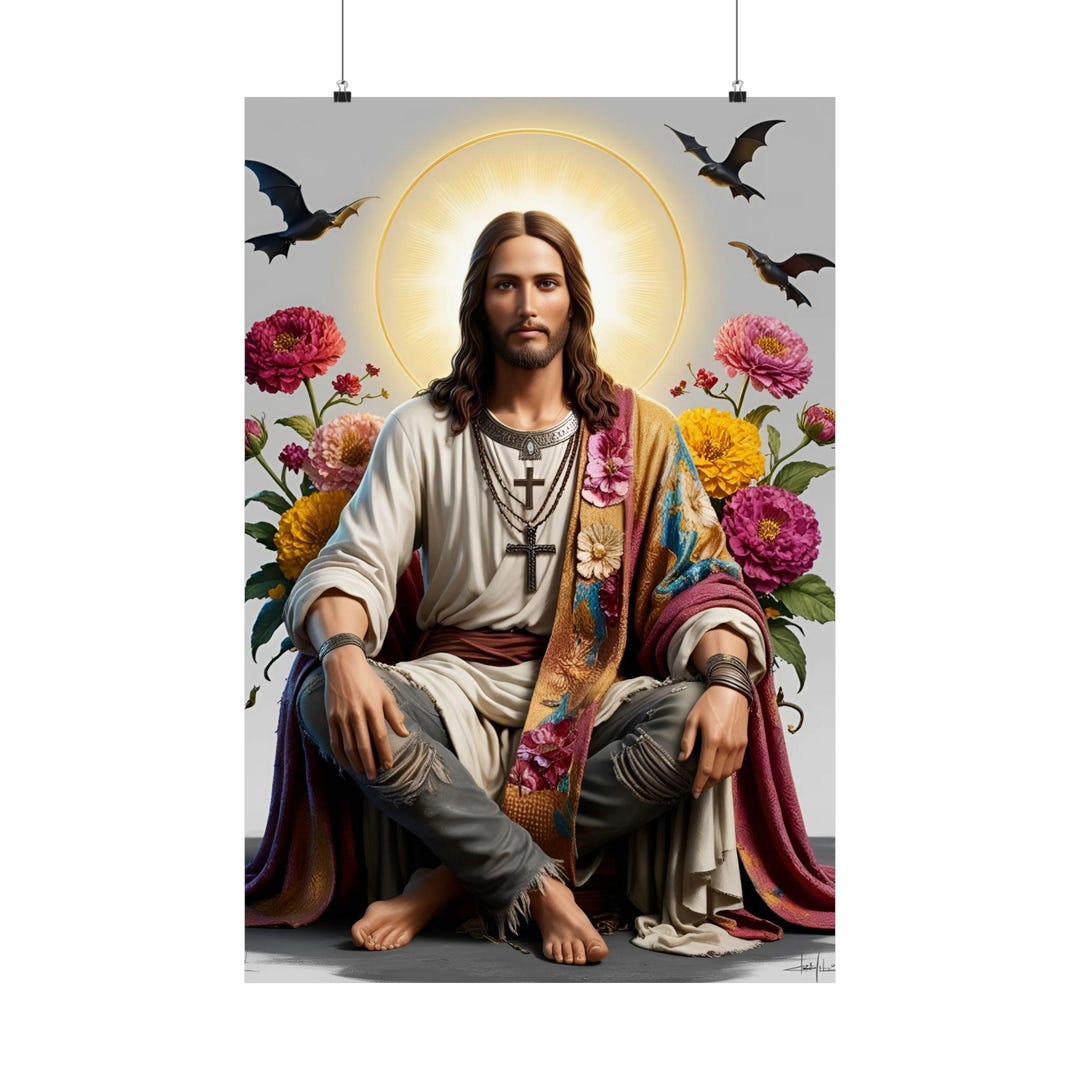 Bohemian Jesus Poster, Religious Wall Art, Spiritual Home Decor, Modern ...