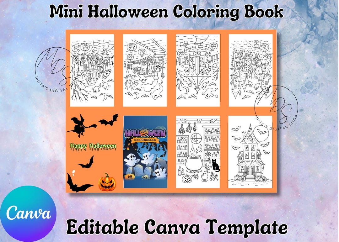 Mini Halloween Coloring Book Design Editable Canva Template (digital ...