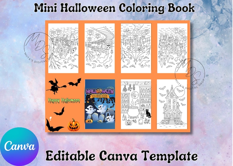 Mini Halloween Coloring Book Design Editable Canva Template (digital ...