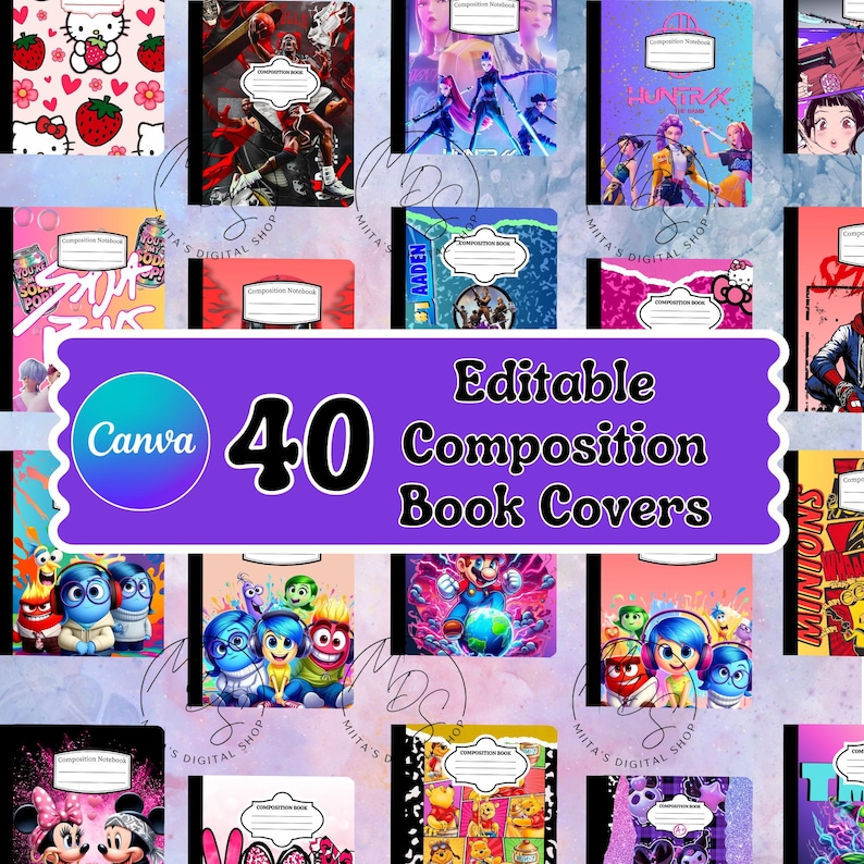 Editable Composition Notebook Cover Templates: Canva Design Bundle ...