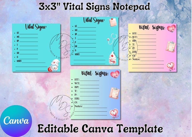 3x3'' Mini Vital Signs Notepad Design Editable Canva Template (digital ...