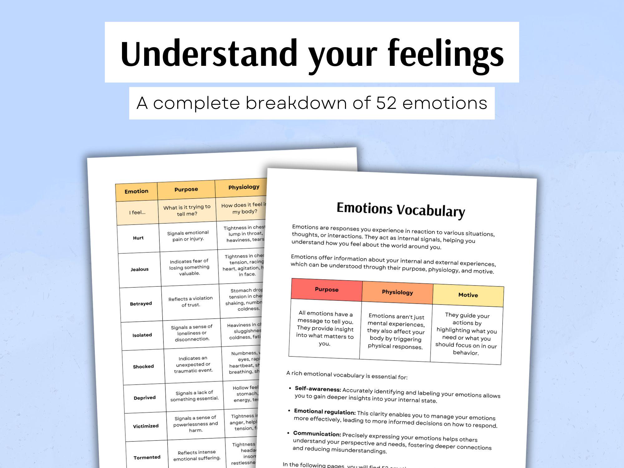Emotions Vocabulary, Emotional Regulation Tool, Identify Your Emotions ...