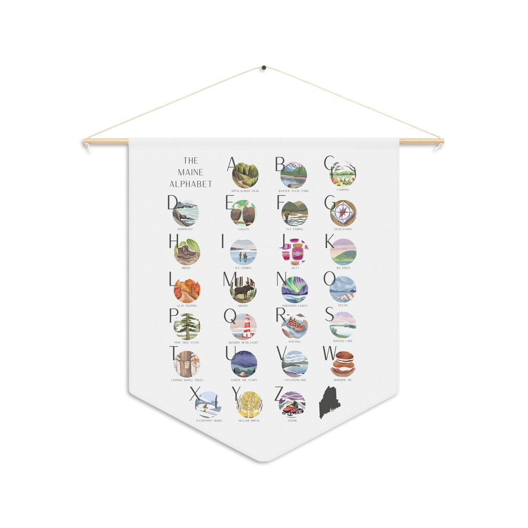 Maine Alphabet Watercolor Wall Decor Flag Pennant - Etsy