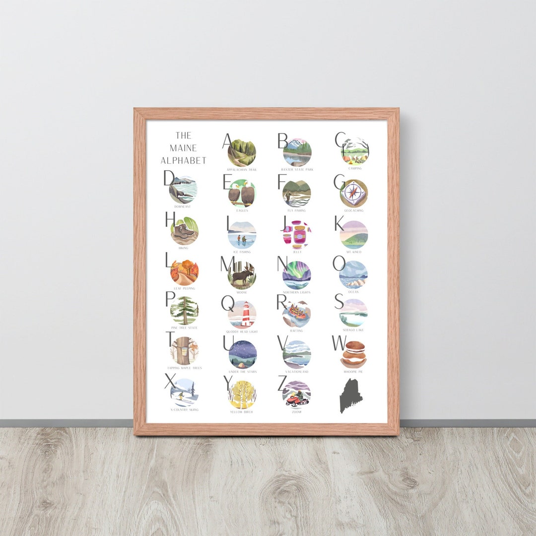 The Maine Alphabet, Watercolor Abc's Wood Framed Art - Etsy