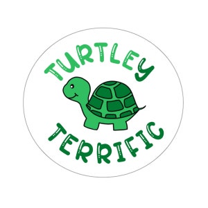Turtley Terrific Sticker for Kids, Turtle Pun Stickers, Motivational ...
