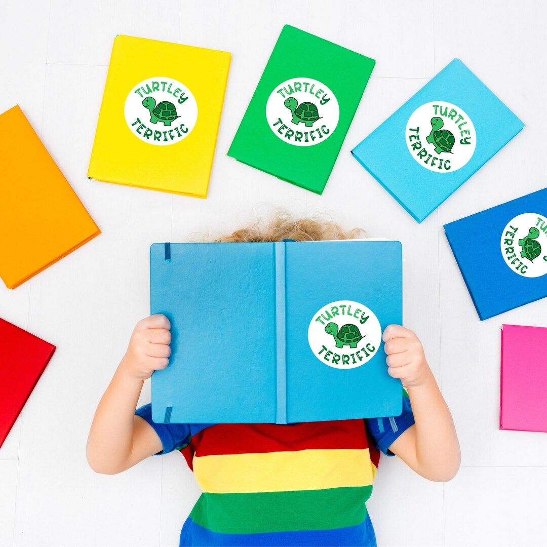 Turtley Terrific Sticker for Kids, Turtle Pun Stickers, Motivational ...