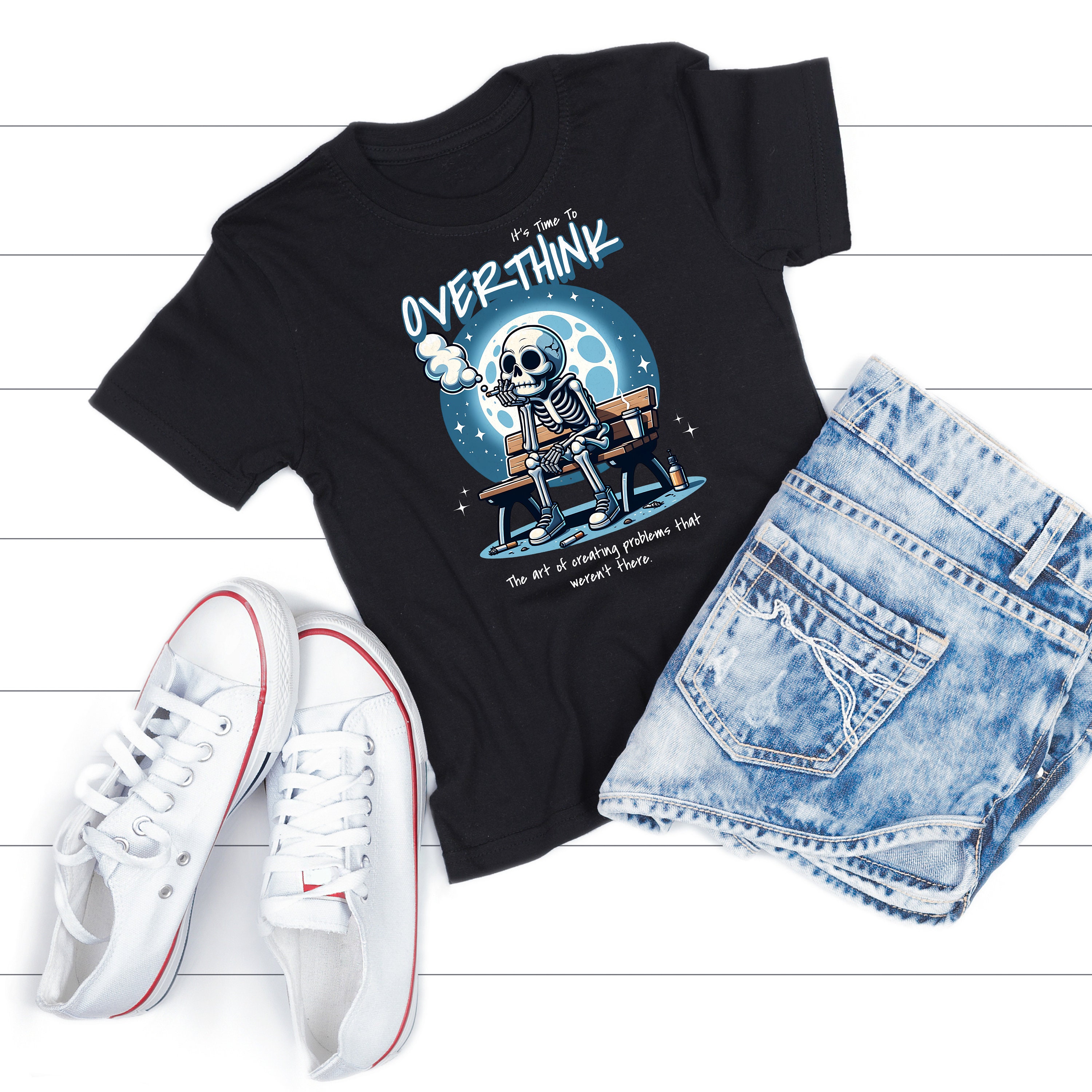 It's Time to Overthink Sarcastic Funny Smoking Skeleton Tee, Snarky ...