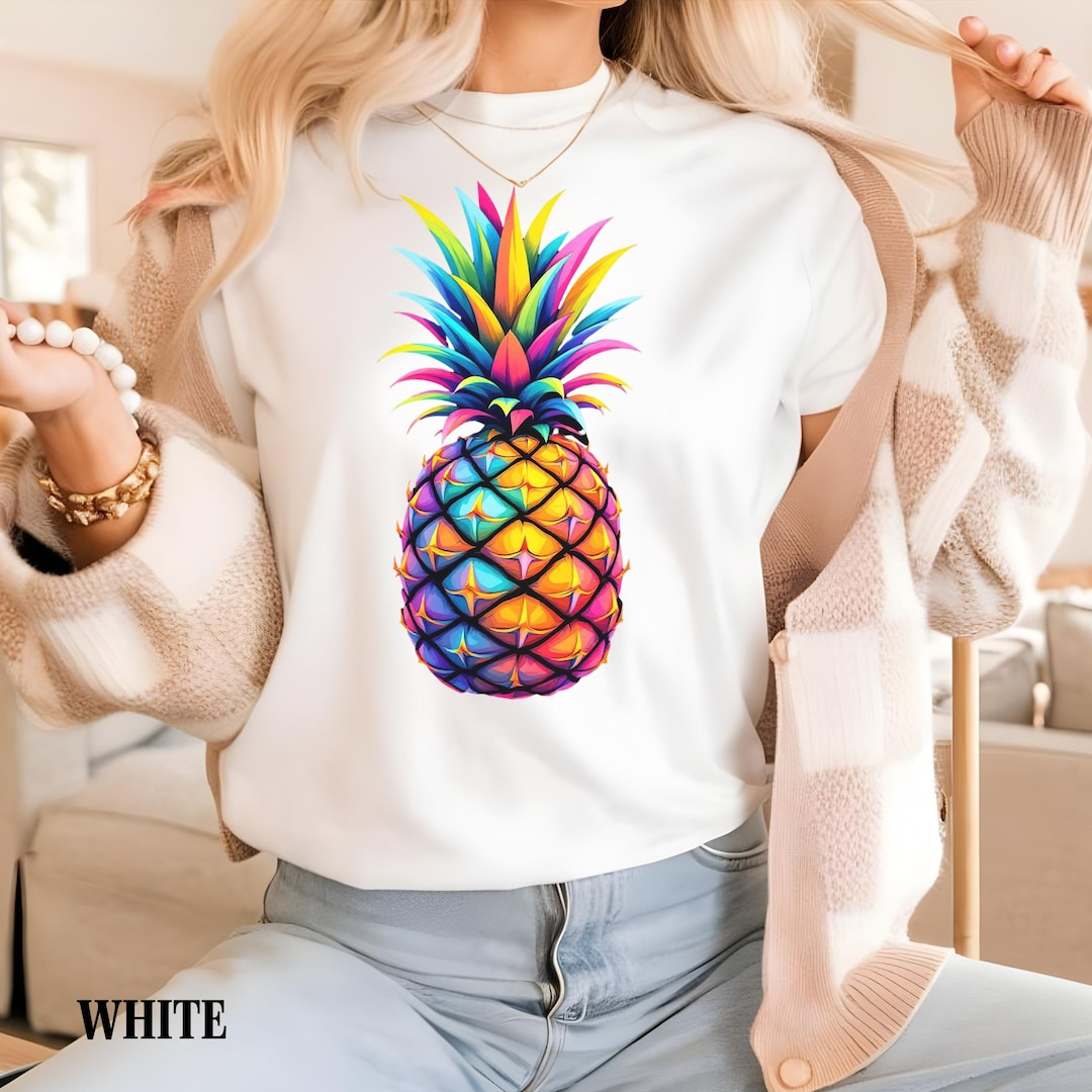 Pineapple T-shirt, Colorful Neon Tropical Fruit Shirt, Retro Summer Vibes Shirt, Vacation Shirt ...