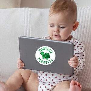 Turtley Terrific Sticker for Kids, Turtle Pun Stickers, Motivational ...