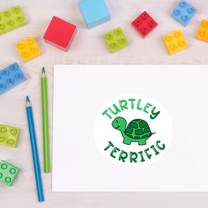 Turtley Terrific Sticker for Kids, Turtle Pun Stickers, Motivational ...