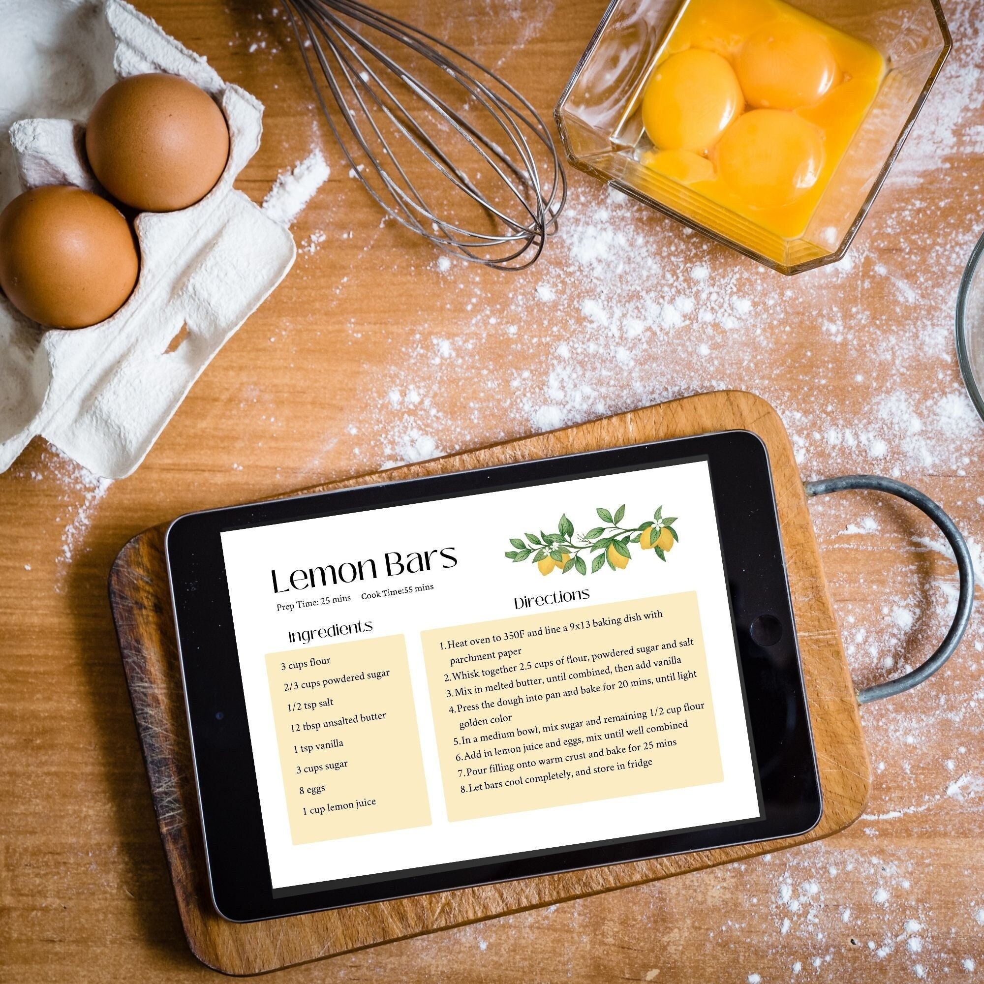 Editable Recipe Card Template lemon Theme for Print or Digital Use ...