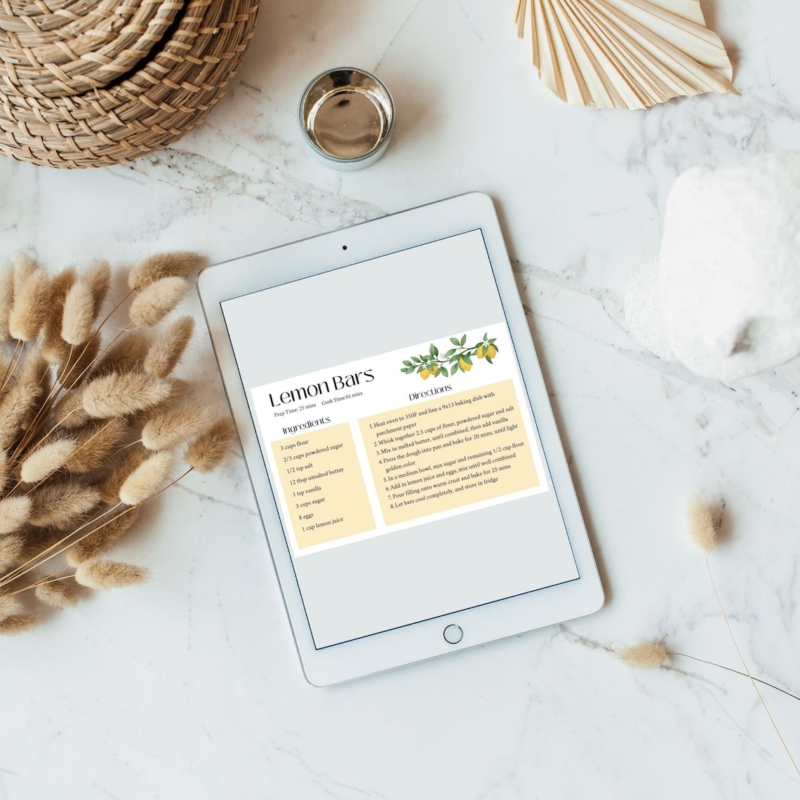 Editable Recipe Card Template lemon Theme for Print or Digital Use ...