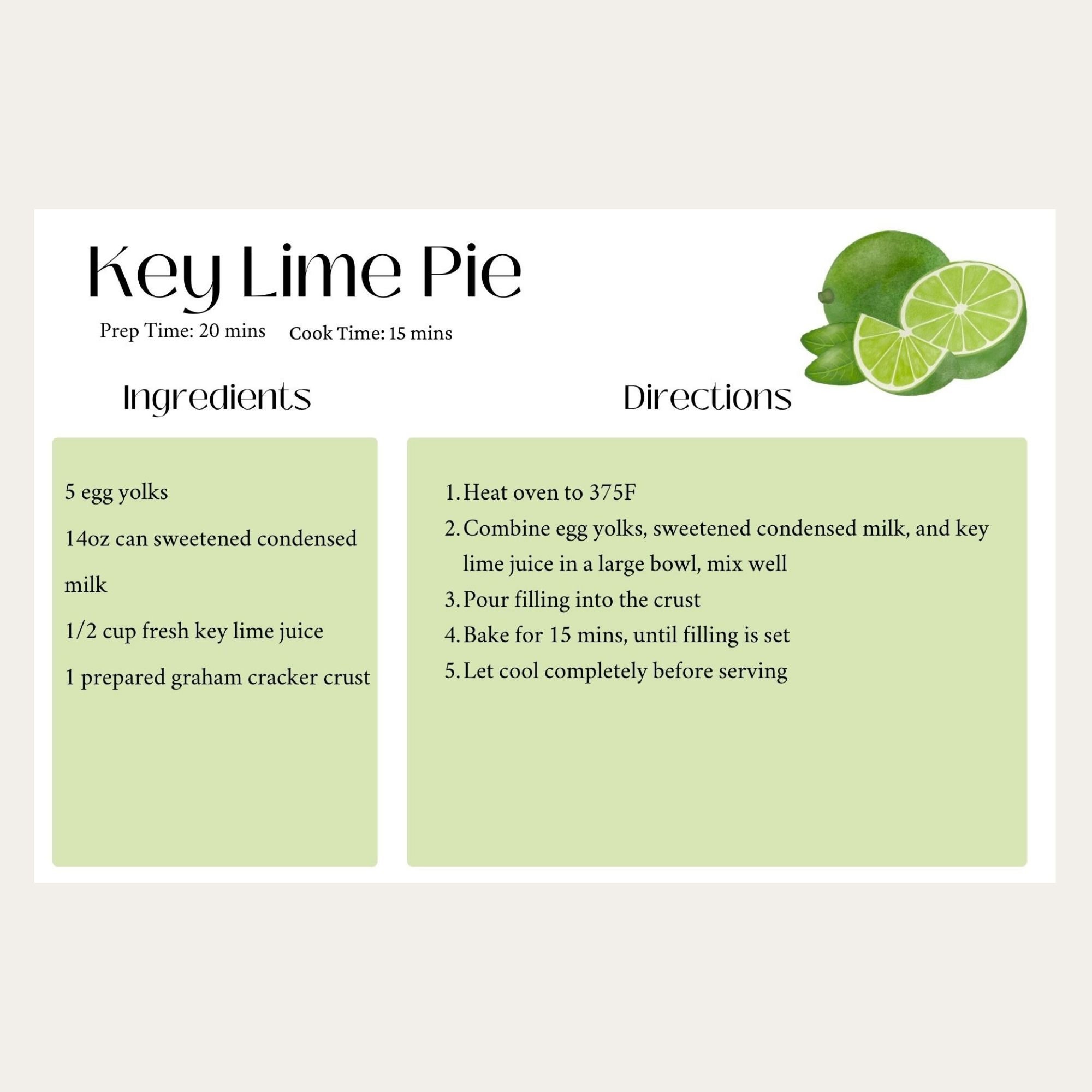 Editable Recipe Card Template lime Theme for Print or Digital Use ...